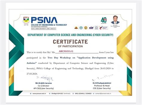 Akchaya G 2nd Year On Linkedin I Like To Share My Certificate In Workshop About Application