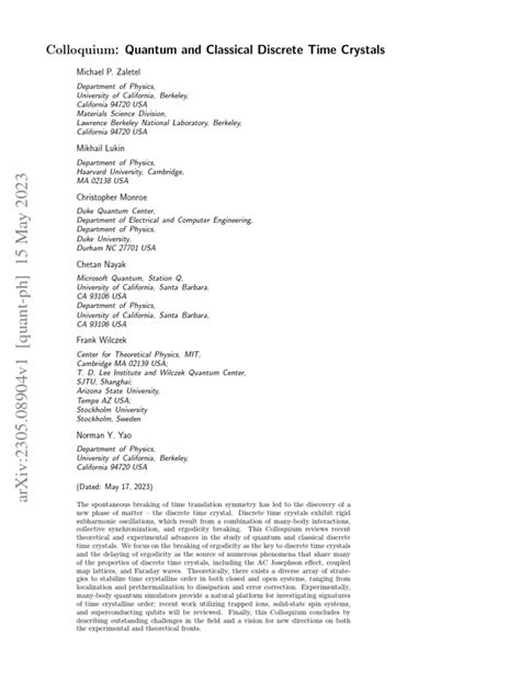 2023 Quantum And Classical Discrete Time Crystals Pdf Mathematical Physics Physics