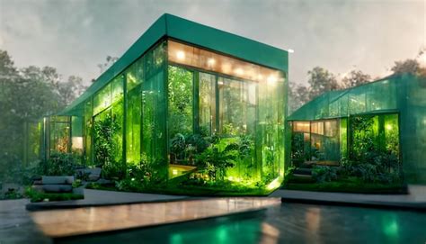 Premium Photo Beautiful Green Glass House With Natural Garden And Tree