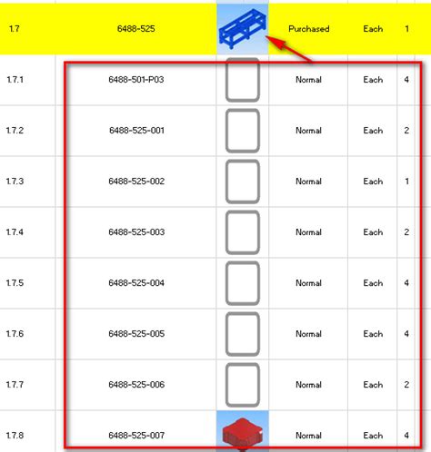 Inseparable Sub Assemblies Showing All Parts In Structured Bomexport