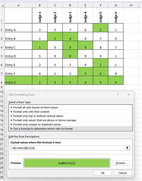 excel conditional formatting largest value cell across columns