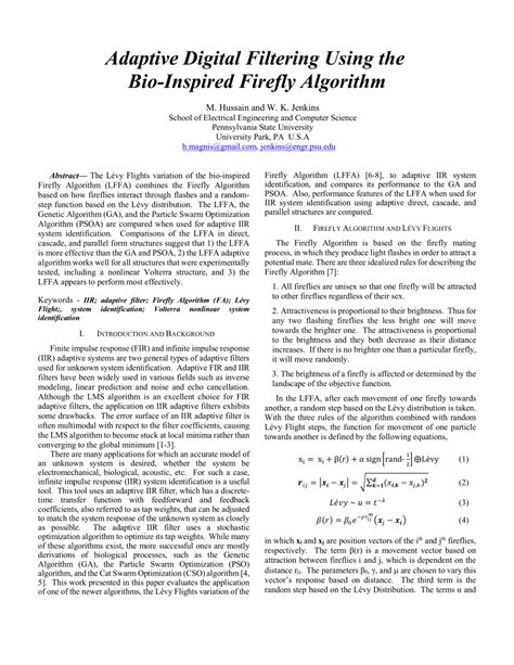 PDF Adaptive Digital Filtering Using The Bio Inspired Firefly Algorithm