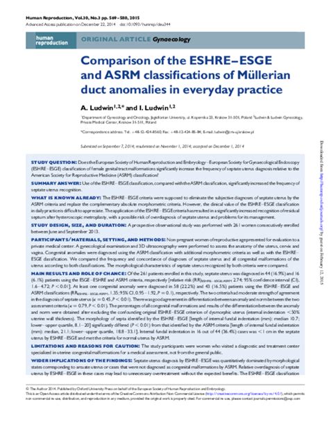 Pdf Comparison Of The Eshre Esge And Asrm Classifications Of Mullerian Duct Anomalies In