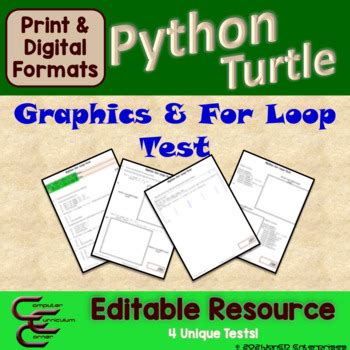 Python Turtle Graphics And For Loop Test Editable Resource Package