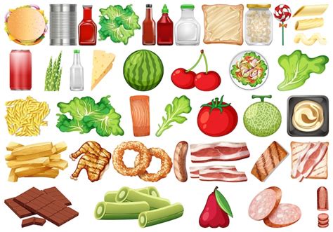 Conjunto De Alimentos Saludables Vector Premium