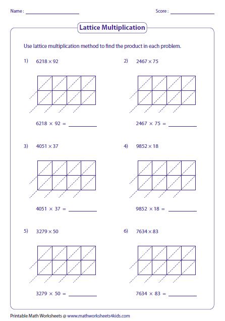 Lattice Multiplication Worksheets And Grids