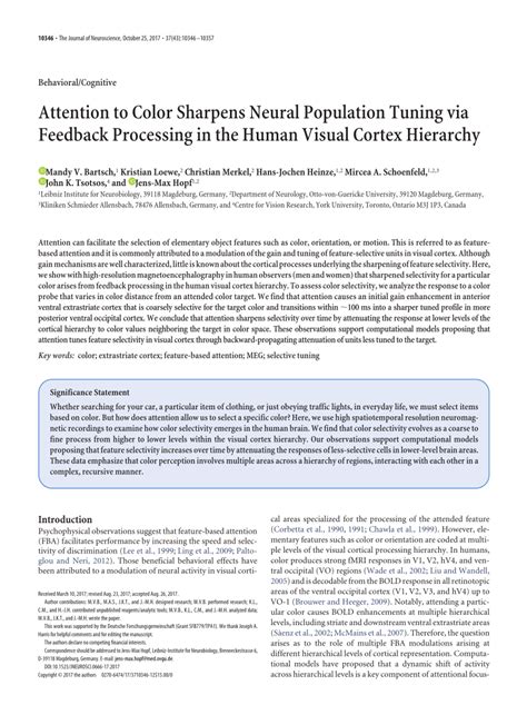 Pdf Attention To Color Sharpens Neural Population Tuning Via Feedback Processing In The Human