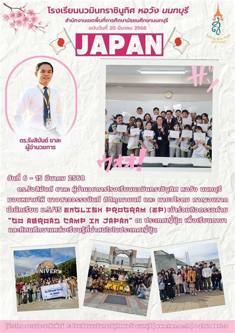 โรงเรียนนวมินทราชินูทิศ หอวัง นนทบุรี วันที่ 6 15 มีนาคม 2568 ดร รังสิมันต์ ยาละ ผู้อำนวยการ