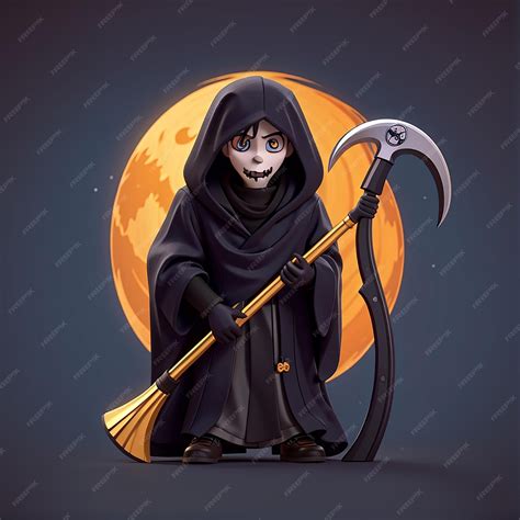 Premium Photo Grim Reaper Fun Cartoon Vector Icon Of Cute Reaper