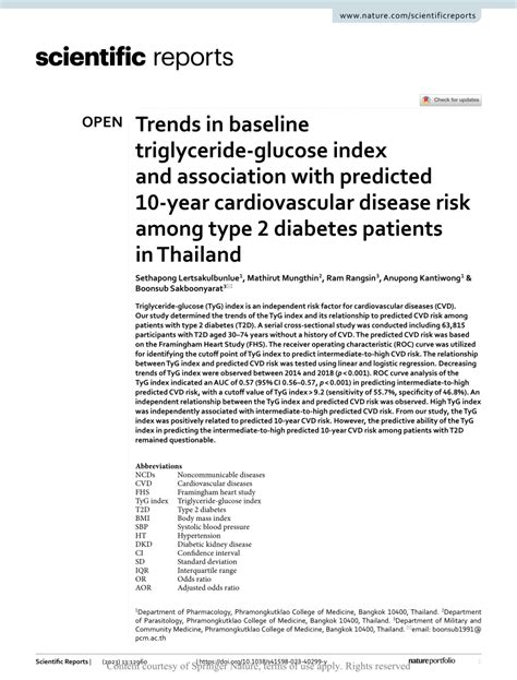Pdf Trends In Baseline Triglyceride Glucose Index And Association