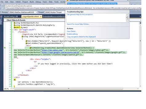 Asp Net Mvc The Current IHttpHandler Is Not One Of Types System Web UI Page DotNetOpenAuth