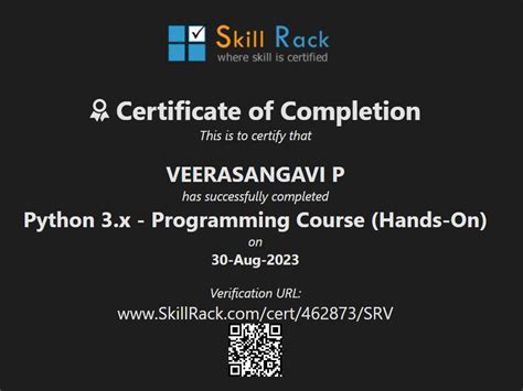 Completed Python Course On Skill Rack Veerasangavi Panneerselvam