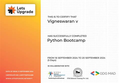 Completed Python Bootcamp By Letsupgrade Vigneswaran V Posted On The