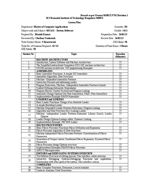 System Software Lesson Plan Pdf Parsing Assembly Language