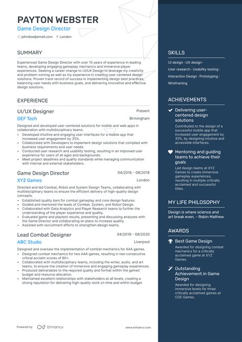 3 Game Design CV Examples For 2024 3 Game Design CV Examples For 2024