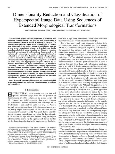 pdf dimensionality reduction and classification of hyperspectral