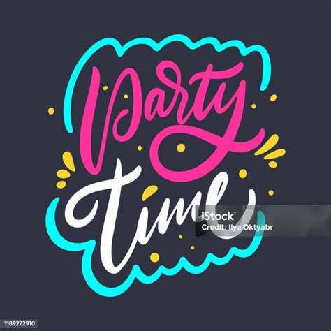 파티 시간 기호입니다 손으로 그린 벡터 문자 문구입니다 만화 스타일입니다 귀여운에 대한 스톡 벡터 아트 및 기타 이미지 귀여운 그래피티 기념일 Istock