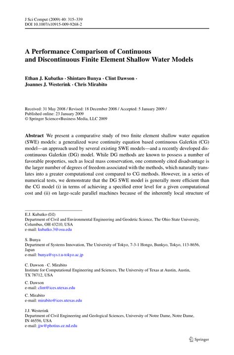 Pdf A Performance Comparison Of Continuous And Discontinuous Finite Element Shallow Water Models