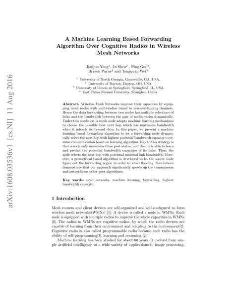 pdf a machine learning based forwarding algorithm over cognitive