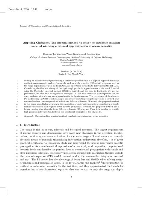Pdf Applying Chebyshev Tau Spectral Method To Solve The Parabolic Equation Model Of Wide Angle