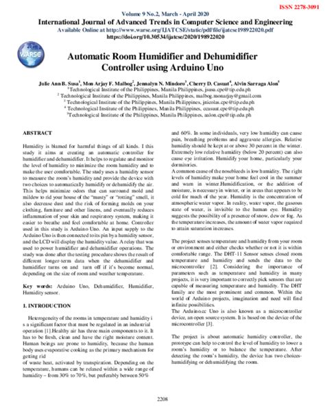 Pdf Automatic Room Humidifier And Dehumidifier Controller Using