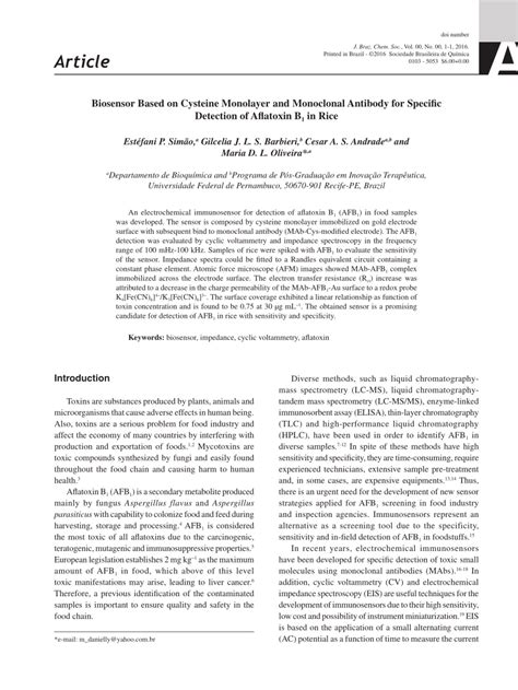 Pdf Biosensor Based On Cysteine Monolayer And Monoclonal Antibody For Specific Detection Of