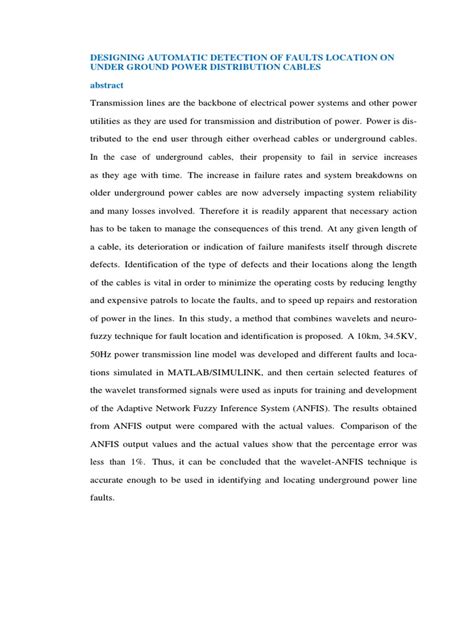 Designing Automatic Detection Of Faults Location On Under Ground Power Distribution Cables Pdf