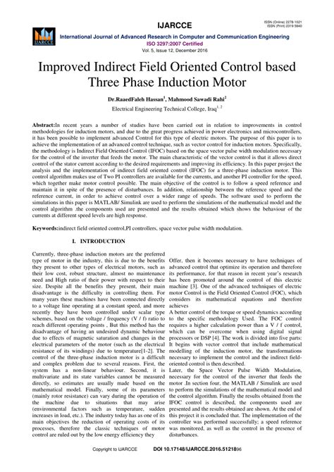Pdf Improved Indirect Field Oriented Control Based Three Phase Induction Motor