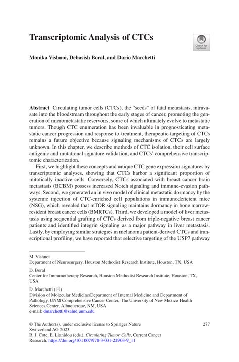 Pdf Transcriptomic Analysis Of Ctcs