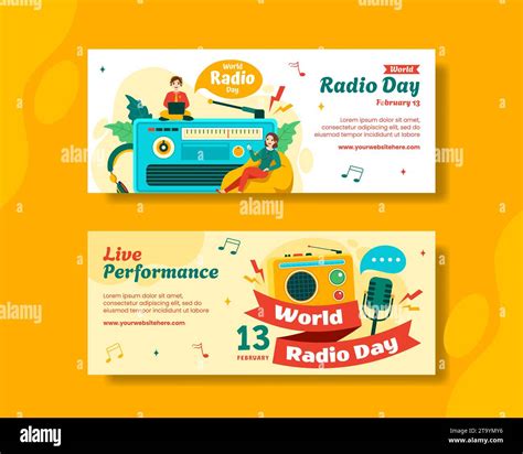Radio Day Horizontal Banner Flat Cartoon Hand Drawn Templates Background Illustration Stock