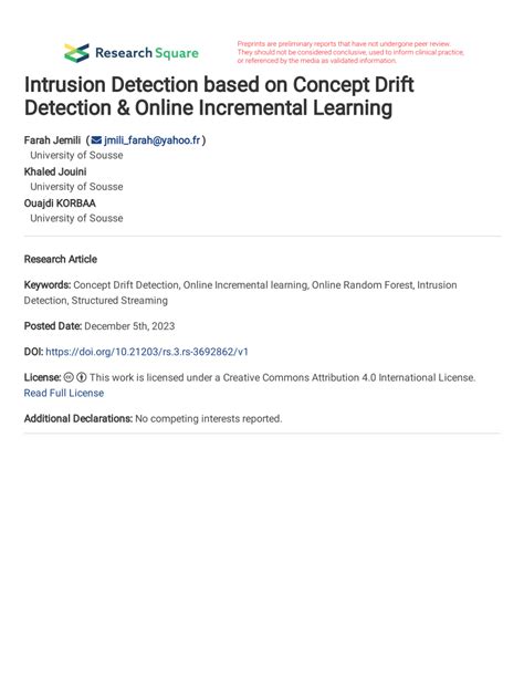 Pdf Intrusion Detection Based On Concept Drift Detection And Online