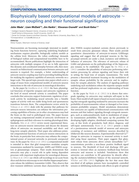 Pdf Biophysically Based Computational Models Of Astrocyte ~ Neuron Coupling And Their