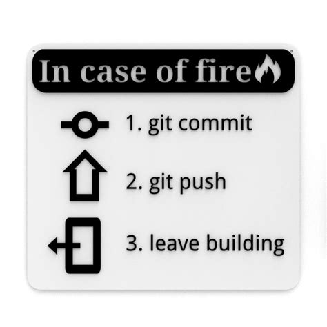 Humorous Fire Safety Sign Git Commit Git Push Leave Durable 3d Printed Pla Plastic
