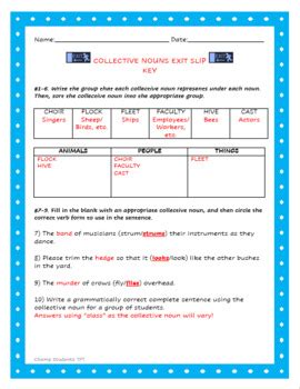 Collective Nouns Exit Slip By Champ Babes TPT