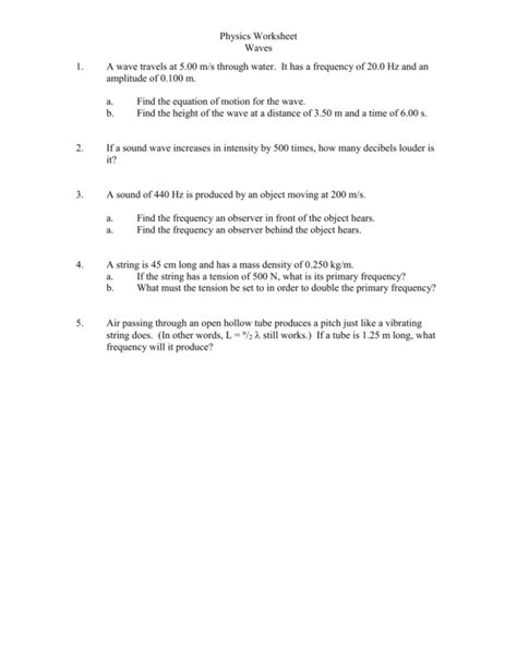 Physics Waves Worksheet Problems And Solutions
