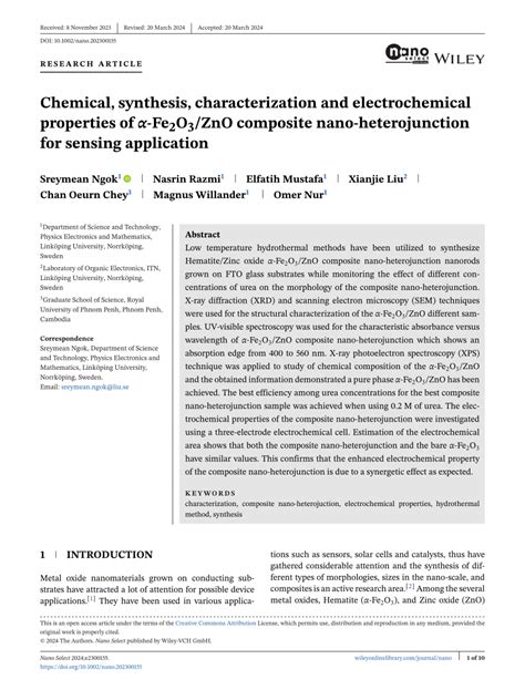 Pdf Chemical Synthesis Characterization And Electrochemical Properties Of α‐fe2o3zno