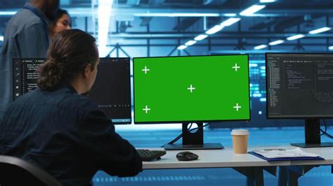 Software Developer Using Green Screen Pc To Do Programming In Server Room Providing Computing