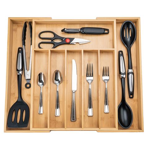 Smirly Bamboo Silverware Drawer Organizer Expandable Kitchen Drawer Organizer