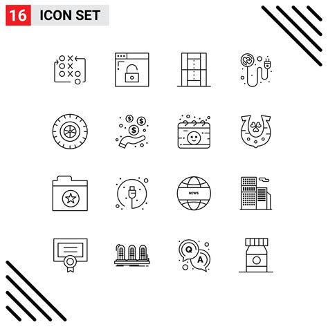Set Of 16 Modern Ui Icons Symbols Signs For Romance Plug Secure Heart Pitch Editable Vector