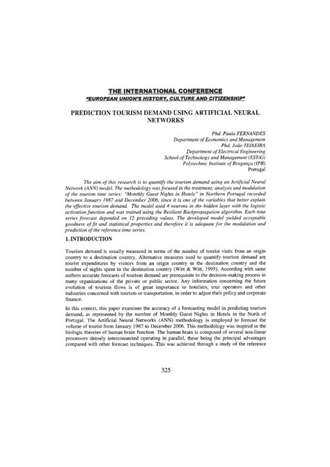 Pdf Prediction Tourism Demand Using Artificial Neural Networks