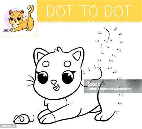 아이들을 위한 고양이와 함께 도트 투 도트 게임 색칠하기 책 귀여운 만화 새끼 고양이와 색칠하기 페이지입니다 점 벡터 그림을
