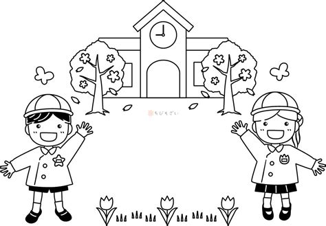 入園式のイメージイラスト ちびそざい＊白黒おたよりイラスト
