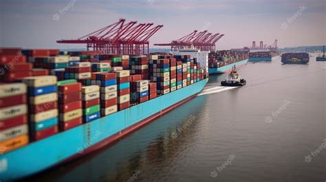 Premium Photo Container Ship On The Background Of The Port Carrying Colorful Containers Ai