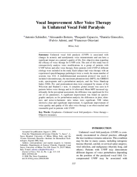 Pdf Vocal Improvement After Voice Therapy In Unilateral Vocal Fold