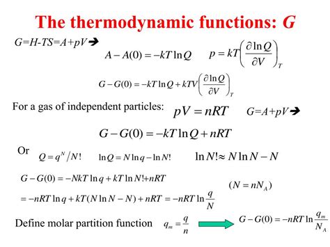 Ppt Fundamental Relations The Thermodynamic Functions The Molecular