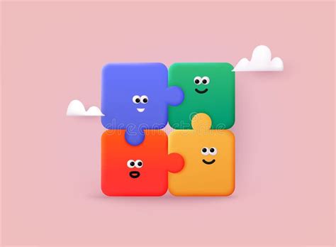 Jigsaw Puzzle Cute Cartoon Face Team Concept Various Emotions