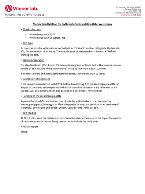Standarized Method For Esr Westergren Pdf