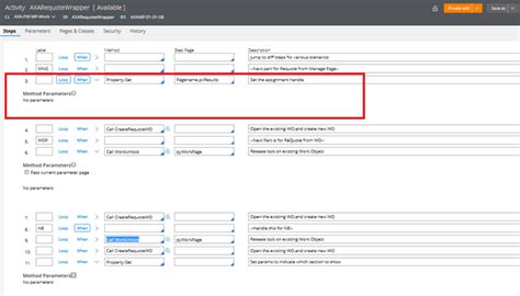 activities step like property set method parameter are not loading