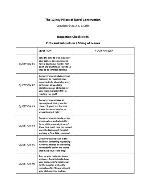 Inspection Checklist 5 Plots And Subplots In A String Of Scenes Pdf
