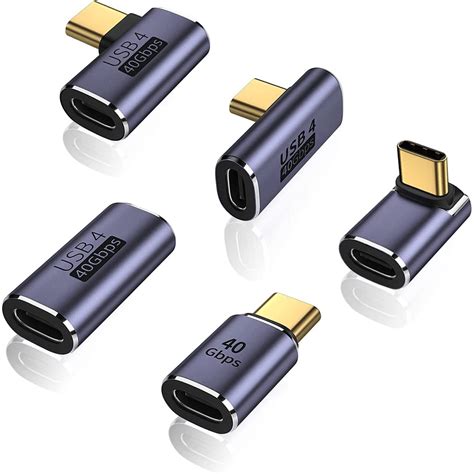 5 Pack Usb C Adapter Middle Bend And Side Bend 90 Degree Right Angle